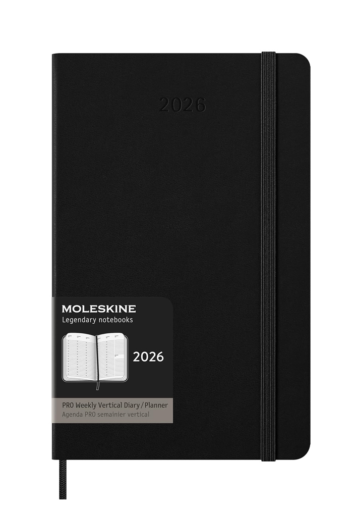 Kalendarz Moleskine 2026 12M PRO rozmiar L (duży 13x21 cm) Wertykalny Tygodniowy Czarny Twarda ...