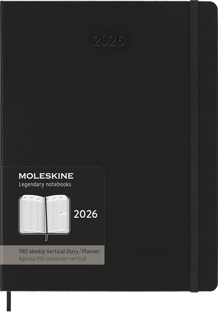 Kalendarz Moleskine 2026 12M PRO rozmiar XL (bardzo duży 19x25 cm) Wertykalny Tygodniowy Czarny ...